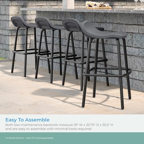 Suncast Outdoor Modern Resin Patio Bar Stools with Footrest, Set of 2 Weather-Resistant Bar-Height Chairs for Patio Bar, Cool Gray