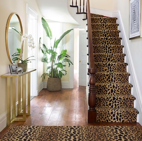 Dash and Albert Leopard Wool Area Rug - 8' x 10' Brown Animal Print Hand Micro Hooked Accent Rug - Durable, High Traffic Areas Living Room, Hallway, Stairs