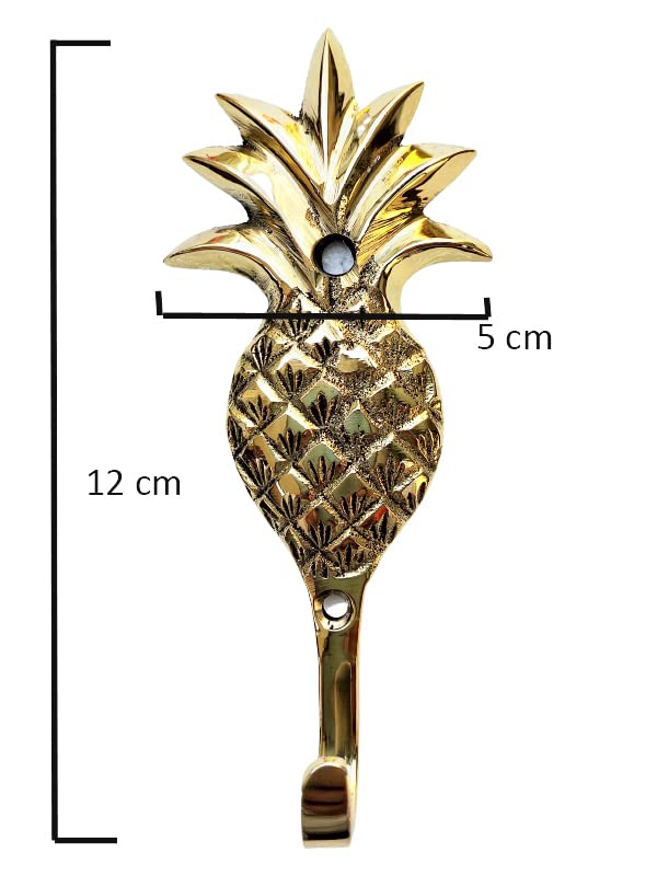 Brass Pineapple Decorative Wall Mount Hooks Set of 2 Pieces Sculpture Unique A Excellent Item for Home | Office | Restaurant Decorative Item Statue Coat Hook by INDIAART12, Height - 12 cm