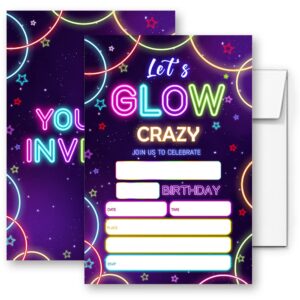 loahak glow birthday invitation, neon glow crazy birthday invitations, glow birthday party invitations, glow neon party favors neon party invites cards. (065)