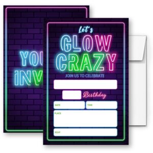 loahak glow birthday invitation, neon glow crazy birthday invitations, glow birthday party invitations, glow neon party favors neon party invites cards. (040)