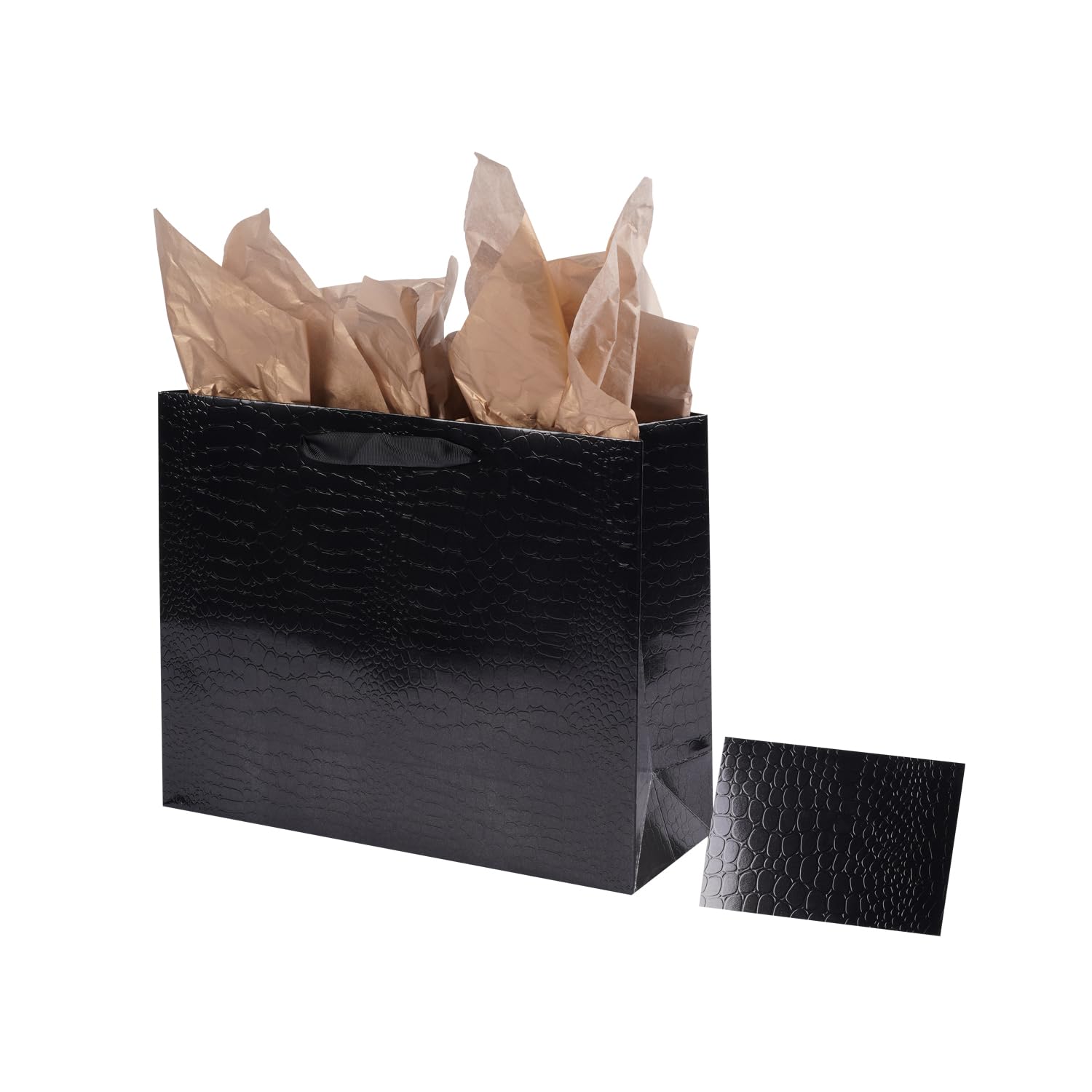 Lyforpyton Medium Black Gift Bags with Tissue Paper 11"x7.9"x3.9" Alligator Pattern Premium Gift Bag for Men Birthday Party, Wedding Father's Day