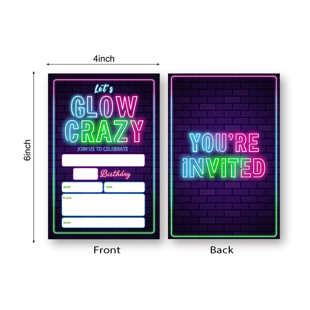 LoaHak Glow Birthday Invitation, Neon Glow Crazy Birthday Invitations, Glow Birthday Party Invitations, Glow Neon Party Favors Neon Party Invites Cards. (040)