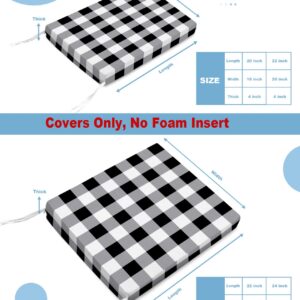 ZFUNCING 2 Pack Waterproof Patio Cushion Cover for Outdoor,Rustic Farmhouse Buffalo Check Plaid Washable Replacement Covers Furniture Seat Slipcover for Couch Sofa Chair,White Black,22x20in