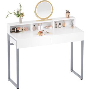 greenforest vanity desk with 2 drawers, white makeup desk with 3 storage spaces, 31.5 inch small desk with silver metal legs, modern home office desk for kids, bedroom (no mirror)