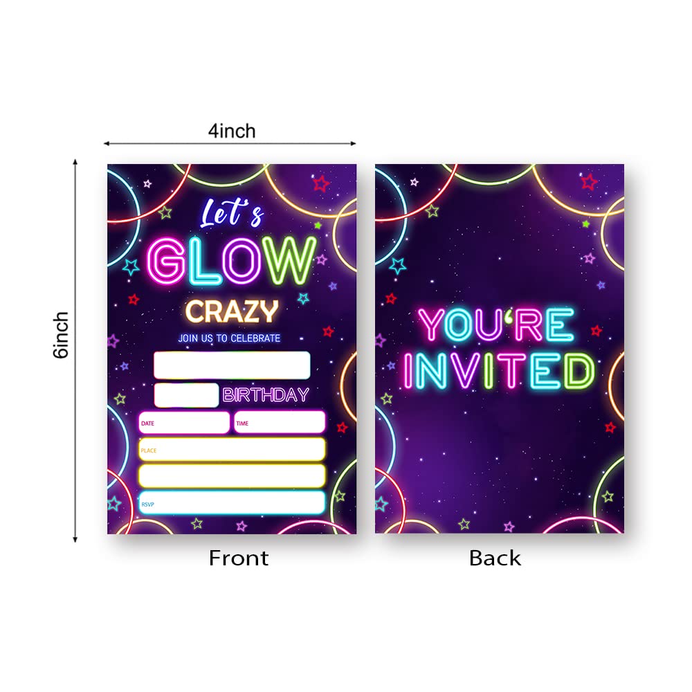 LoaHak Glow Birthday Invitation, Neon Glow Crazy Birthday Invitations, Glow Birthday Party Invitations, Glow Neon Party Favors Neon Party Invites Cards. (065)