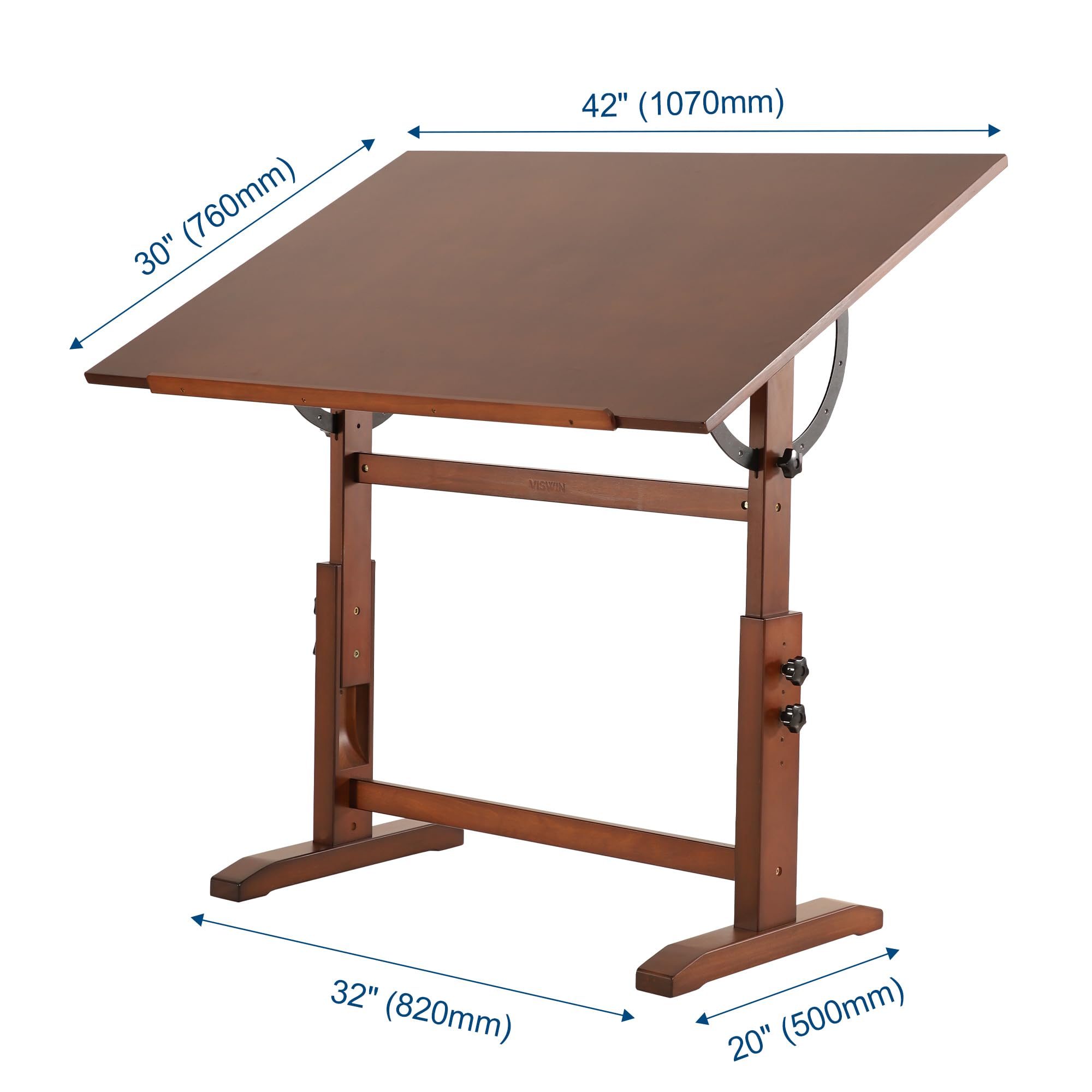 VISWIN 30" x 42" Extra-Large Artist Drafting Table, Adjustable Height & Angle, Solid Pine Wood Drawing Table, Art Table for Adults, Tilts Flat, Craft Table for Painting, Writing, Reading