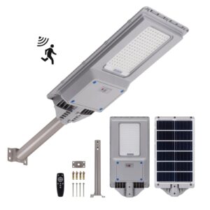 langy solar street lights outdoor, 400w solar parking lot lights, 30000lm 6500k led solar lights, dusk to dawn, motion sensor and remote control, ip66 waterproof, commercial solar outdoor light garage