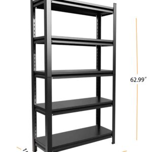 Boncun 5 Tier Utility Shelves Metal Storage Shelves Garage Shelving Unit Adjustable Garage Storage Shelves Storage Racks Heavy Duty Shed Shelving (Black, 5 Tier)