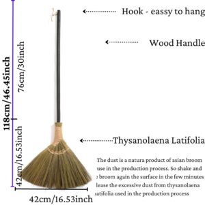 TTS For Home Vietnamese Broom 46inch Length - Broom for Sweeping Indoor Outdoor - Long Wooden Handle Natural Soft Broom for Jumping, Weeding, Decoration