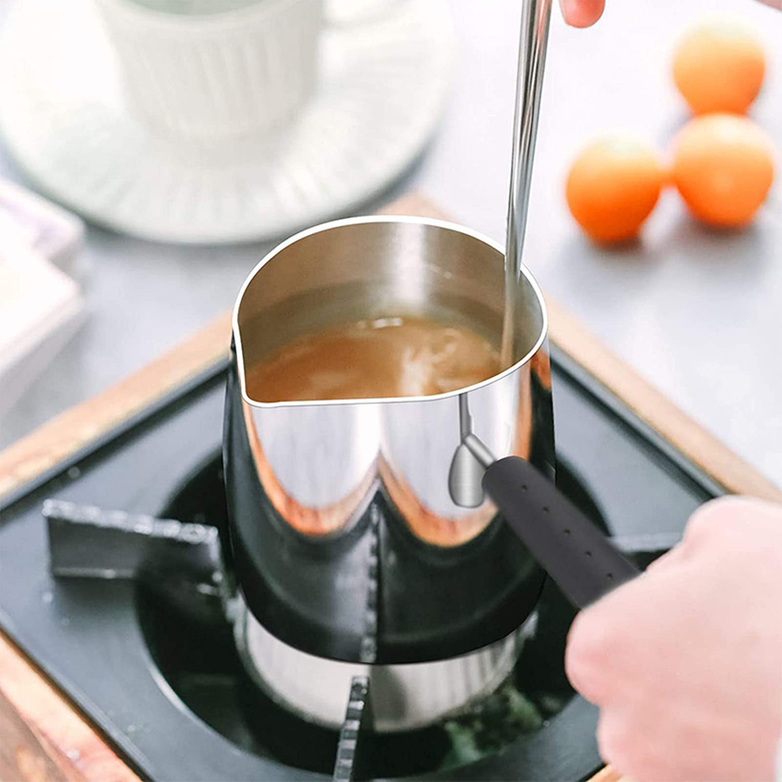 Butter Coffee Milk Warmer Mini Butter Melting Pot, Butter Warmer Mini Stainless Steel Coffee Heating Pot 350ml with Spout for Melting