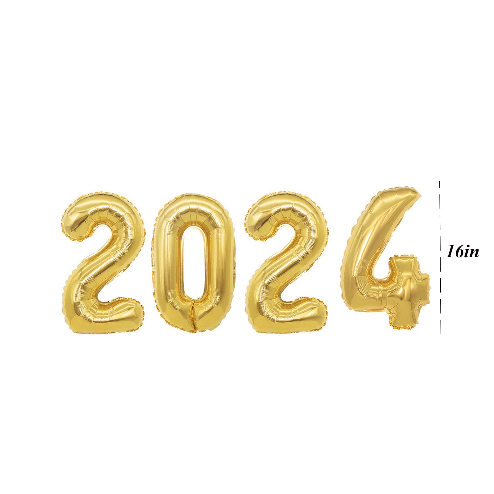 16 Inch 2024 Balloons Gold, 2024 Foil Number Balloons for 2024 New Year Eve Festival Party Supplies Graduation Decorations, Gold