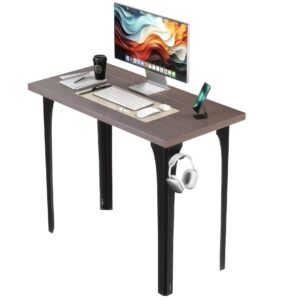 dinial home office computer desk 35.4 inch gaming desk, modern and minimalist home office desk, home office desks, study desk, craft table black metal designed frame, dark brown board color.