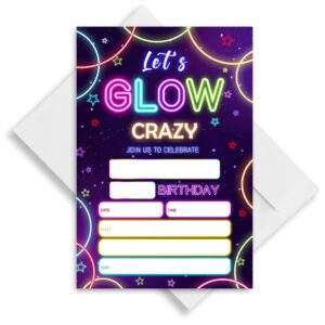 LoaHak Glow Birthday Invitation, Neon Glow Crazy Birthday Invitations, Glow Birthday Party Invitations, Glow Neon Party Favors Neon Party Invites Cards. (065)