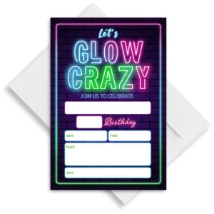 LoaHak Glow Birthday Invitation, Neon Glow Crazy Birthday Invitations, Glow Birthday Party Invitations, Glow Neon Party Favors Neon Party Invites Cards. (040)