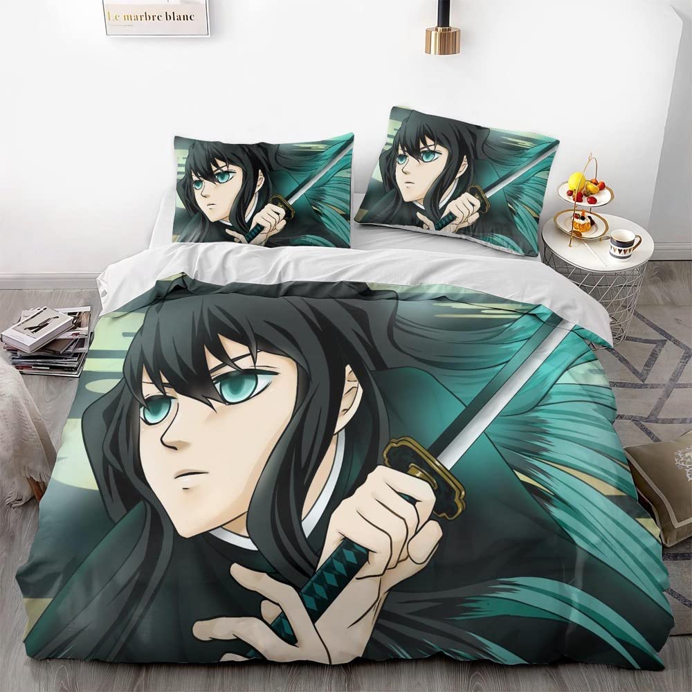 NICHIYOBI Demon Killer Tokitou Duvet Cover Set 3D Bedding Comforter Cover 3 Pcs (1 Duvet Cover+2 Pillowcases) Bedding Set (13,Twin-68x86in+20x30in*2)