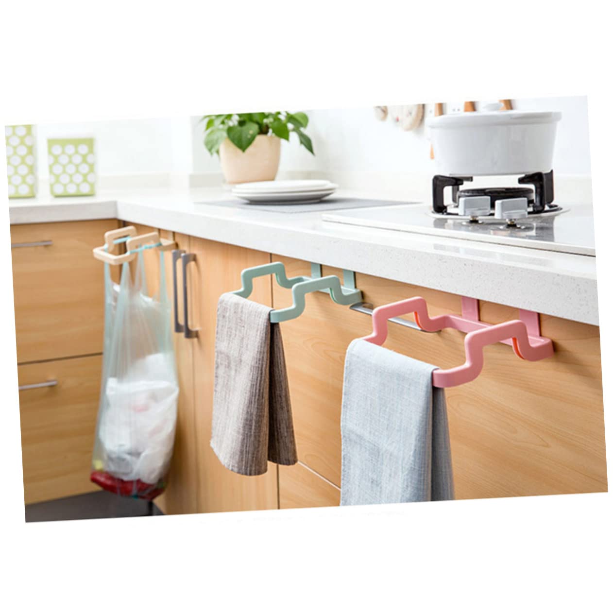 CHILDWEET Kitchen Cabinet Trash Bag Holder Yellow Garbage Storage Rack for Grocery Bags Bag Organizer and Dispenser Over The Cabinet Trash Bag Hanger