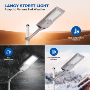 LANGY Solar Street Lights Outdoor, 400W Solar Parking Lot Lights, 30000LM 6500K LED Solar Lights, Dusk to Dawn, Motion Sensor and Remote Control, IP66 Waterproof, Commercial Solar Outdoor Light Garage