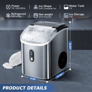 Nugget Ice Makers Countertop, Crushed Ice Maker with Handle,35Lbs/24H,Soft Chewable Ice, Pebble Ice Maker with Self-Cleaning, Ice Scoop and Ice Basket,for Home,Office,Kitchen,Stainless Steel (Silver)