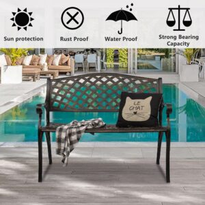 JOYBASE Outdoor Bench, Garden Patio Bench with Backrest, All-Weather Aluminum Frame, Patio Furniture Decor, Rustic Outdoor Loveseat for Lawn, Porch and Park (Bronze)