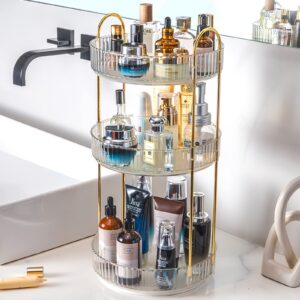 360 rotating makeup organizer for vanity 3 tier, easy to assemble spinning bathroom organizer, high-capacity skincare perfume organizers cosmetic display case,fits countertop and bathroom