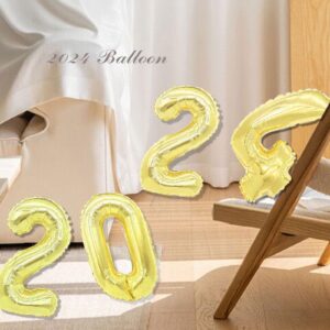 16 Inch 2024 Balloons Gold, 2024 Foil Number Balloons for 2024 New Year Eve Festival Party Supplies Graduation Decorations, Gold