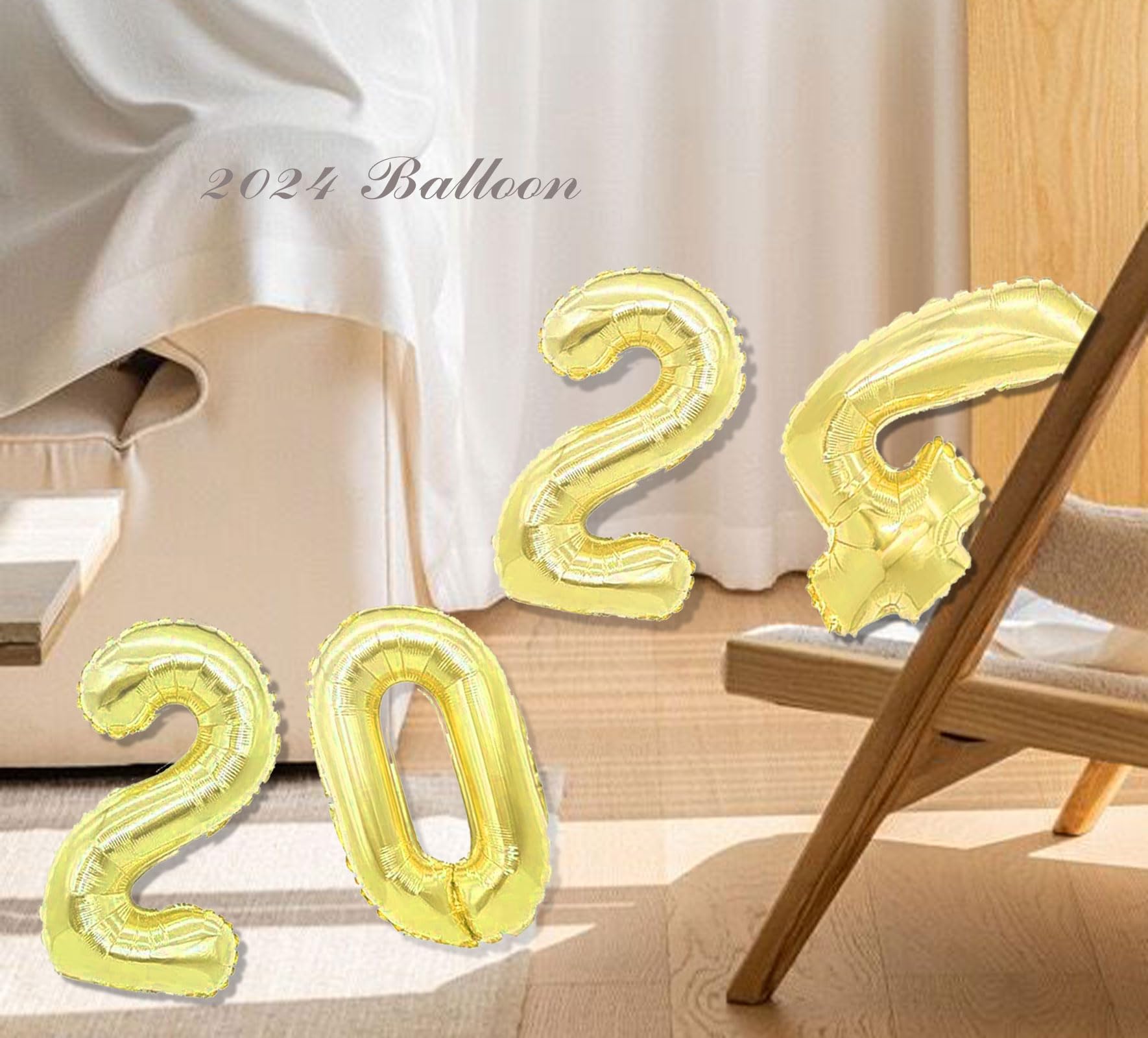 16 Inch 2024 Balloons Gold, 2024 Foil Number Balloons for 2024 New Year Eve Festival Party Supplies Graduation Decorations, Gold