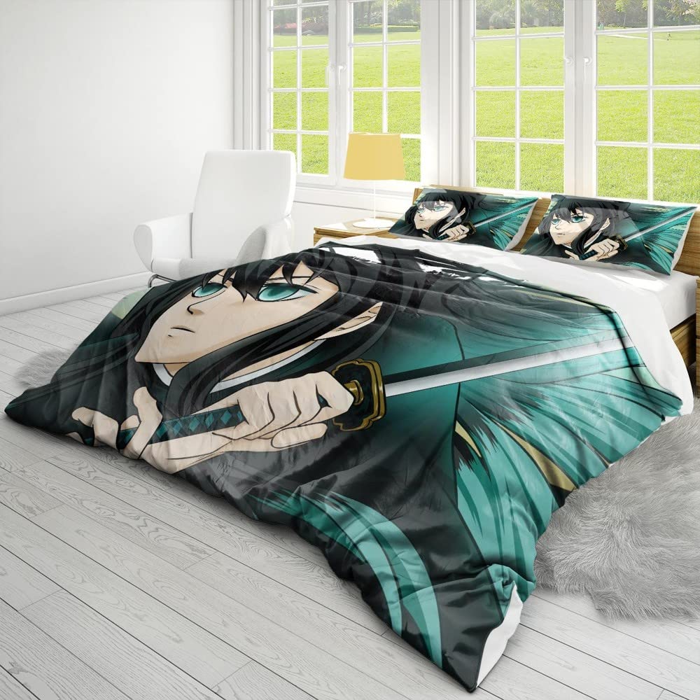 NICHIYOBI Demon Killer Tokitou Duvet Cover Set 3D Bedding Comforter Cover 3 Pcs (1 Duvet Cover+2 Pillowcases) Bedding Set (13,Twin-68x86in+20x30in*2)