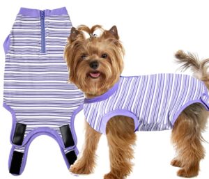 wabdhaly dog surgery recovery suit,surgical recovery suit for small female dgos spay,zipper closure,combed cotton breathable onesie,purple striped s