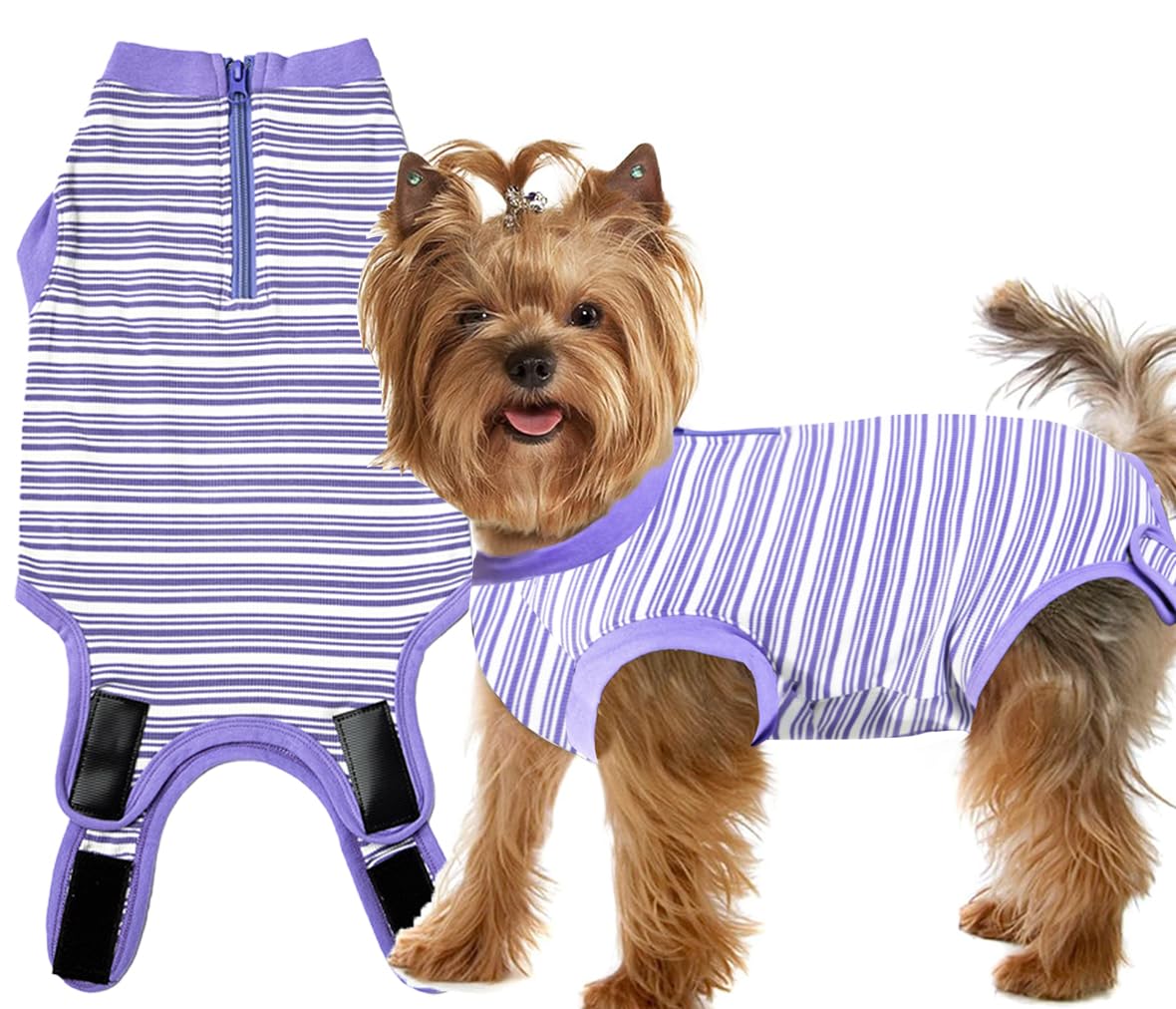 Wabdhaly Dog Surgery Recovery Suit,Surgical Recovery Suit for Small Female Dgos Spay,Zipper Closure,Combed Cotton Breathable Onesie,Purple Striped S