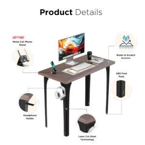 DINIAL Home Office Computer Desk 35.4 inch Gaming Desk, Modern and Minimalist Home Office Desk, Home Office Desks, Study Desk, Craft Table Black Metal Designed Frame, Dark Brown Board Color.