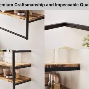 Metal Industrial 2 Tier Bathroom Shelves Wall Mounted,24" Bathroom Shelf with Towel Bar,Wall Shelf Towel Rack Over Toilet,Floating Shelves Towel Holder,Solid Wood Shelves with Metal Frame,Black