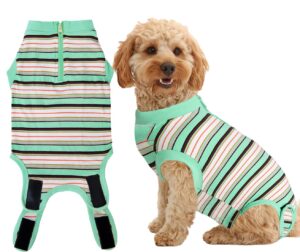 wabdhaly dog surgery recovery suit,surgical recovery suit for medium female dgos spay,zipper closure,combed cotton breathable onesie,multi green striped m