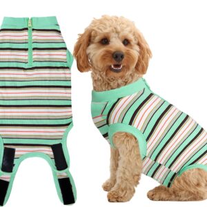 Wabdhaly Dog Surgery Recovery Suit,Surgical Recovery Suit for Medium Female Dgos Spay,Zipper Closure,Combed Cotton Breathable Onesie,Multi Green Striped M