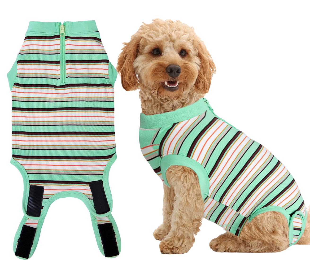 Wabdhaly Dog Surgery Recovery Suit,Surgical Recovery Suit for Medium Female Dgos Spay,Zipper Closure,Combed Cotton Breathable Onesie,Multi Green Striped M