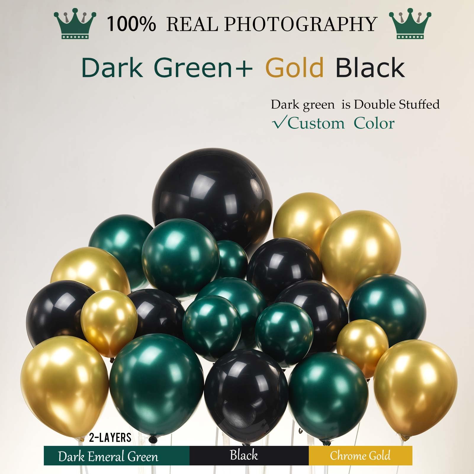 Green and black Gold balloons Garland arch kit 137pcs double stuffed Dark emerald green and chome gold balloons for birthday anniversary graduation 2023 prom party Christmas tree christmas decorations