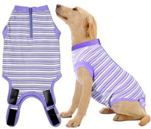 wabdhaly dog surgery recovery suit,surgical recovery suit for large female dgos spay,zipper closure,combed cotton breathable onesie,purple striped xx-large