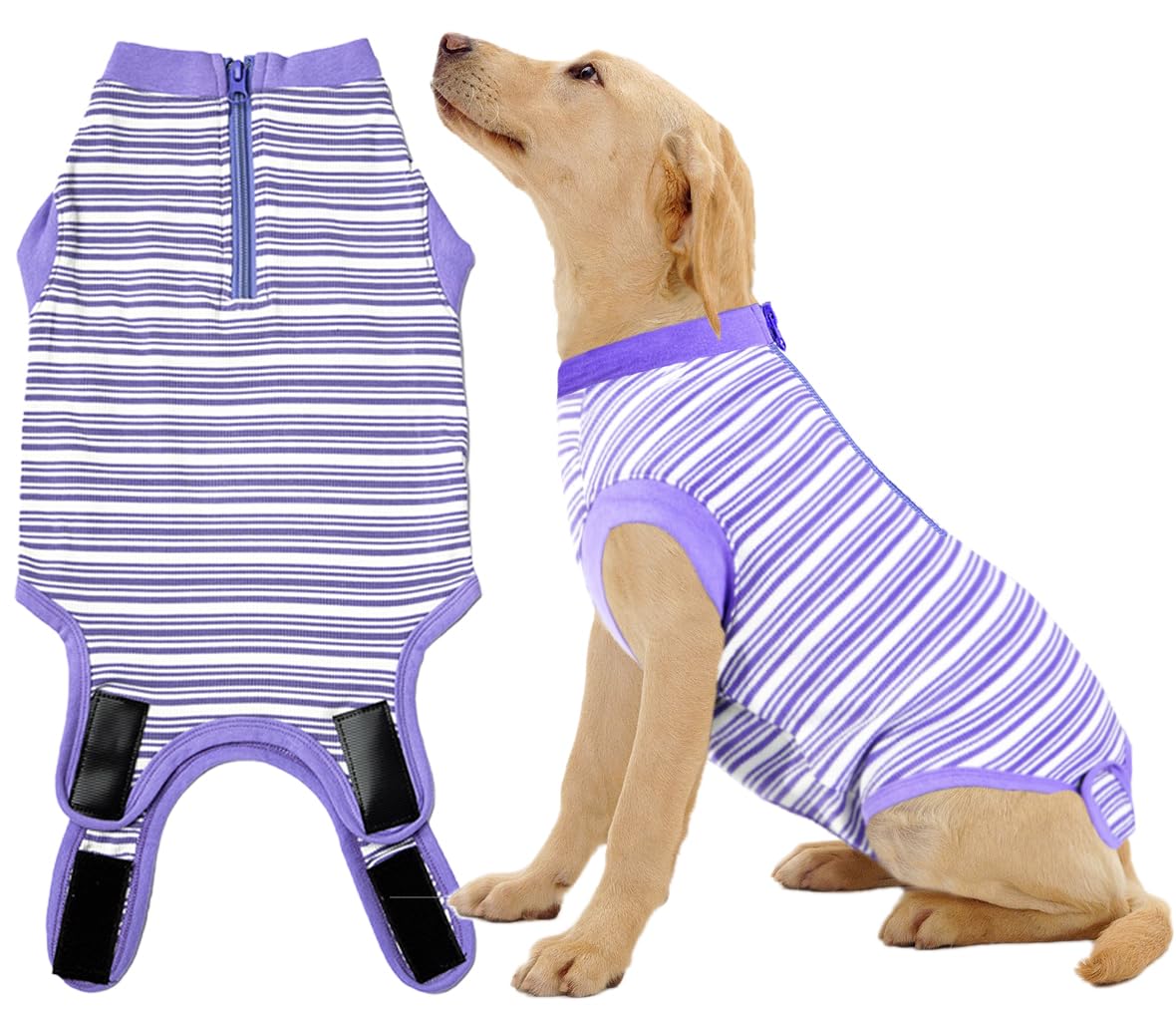 Wabdhaly Dog Surgery Recovery Suit,Surgical Recovery Suit for Large Female Dgos Spay,Zipper Closure,Combed Cotton Breathable Onesie,Purple Striped XX-Large