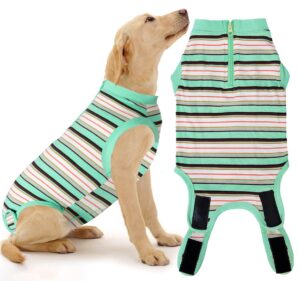 wabdhaly dog surgery recovery suit,surgical recovery suit for large female dgos spay,zipper closure,combed cotton breathable onesie,multi green striped x-large