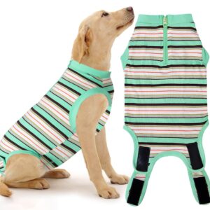 Wabdhaly Dog Surgery Recovery Suit,Surgical Recovery Suit for Large Female Dgos Spay,Zipper Closure,Combed Cotton Breathable Onesie,Multi Green Striped X-Large