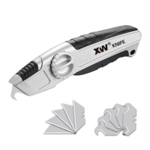 xw fixed-blade drywall utility knife, non-retractable heavy duty cutter with roofing hook blade, extra 10 blades included