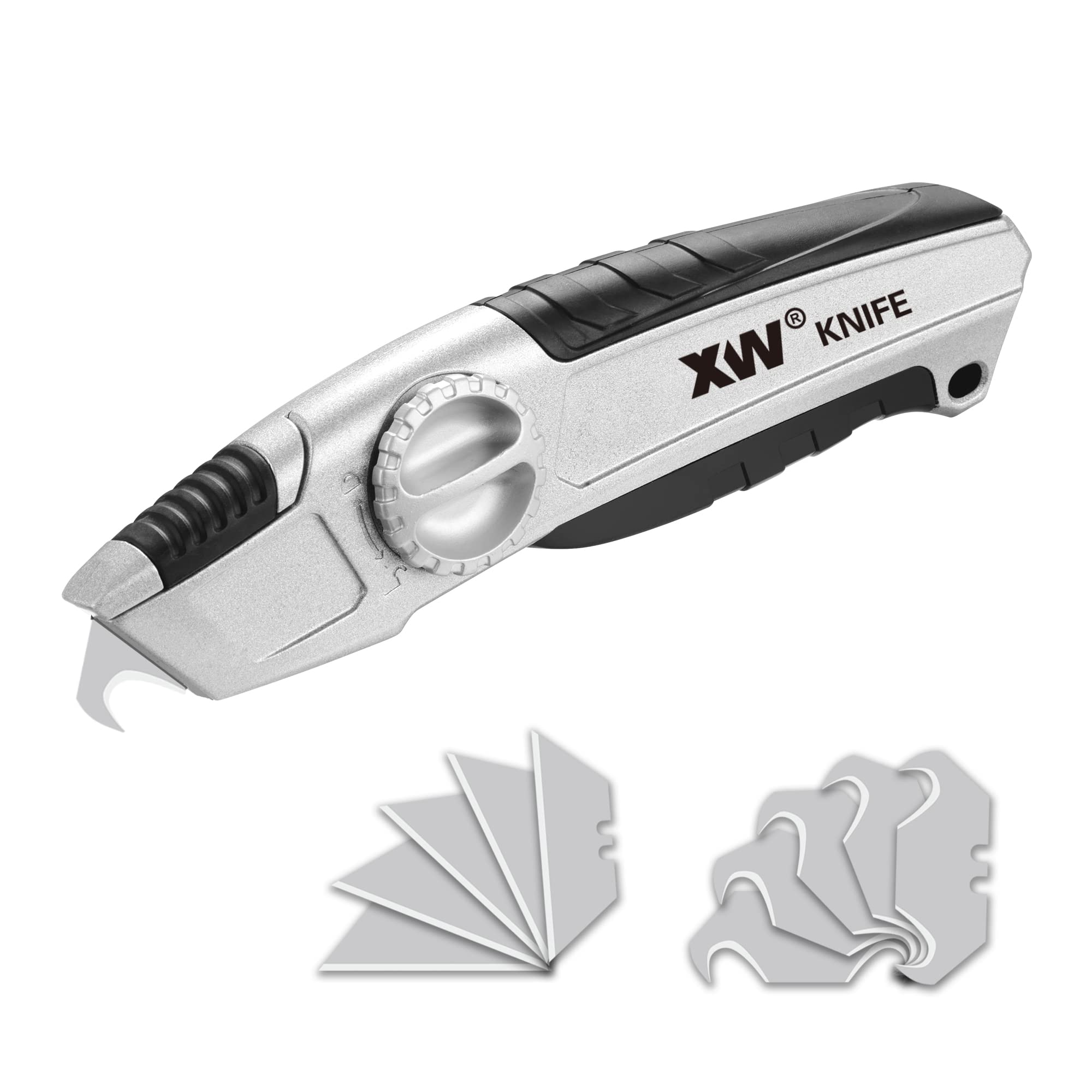 XW Fixed-blade Drywall Utility Knife, Non-retractable Heavy Duty Cutter with Roofing Hook Blade, Extra 10 Blades Included