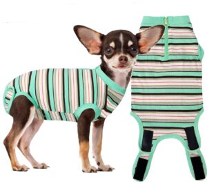 wabdhaly dog surgery recovery suit,surgical recovery suit for small female dgos spay,zipper closure,combed cotton breathable onesie,multi green striped s