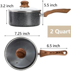 Yarlung 2 Quart Sauce Pan with Lid, 7 Inch Nonstick Small Cooking Pot Saucepan, Milk Heating Soup Pot with Cool Handle, Easy Assembly, Induction Compatible