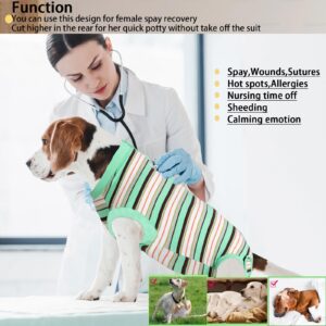 Wabdhaly Dog Surgery Recovery Suit,Surgical Recovery Suit for Medium Female Dgos Spay,Zipper Closure,Combed Cotton Breathable Onesie,Multi Green Striped M