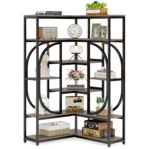 little tree large corner bookshelf industrial bookcase for living room home office,grey