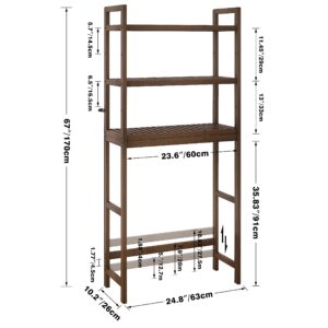 SMIBUY Bathroom Storage Shelf, Bamboo Over-The-Toilet Organizer Rack, Freestanding Toilet Space Saver with 3-Tier Adjustable Shelves (Walnut)