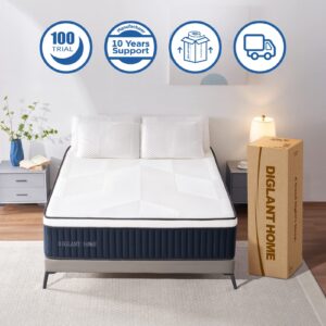 Twin Mattress, DIGLANT 14 Inch Euro Top Hybrid Memory Foam Mattress with Pocket Springs, Medium Plush Feel Twin Size Mattress in a Box, Supportive & Pressure Relief, CertiPUR-US Certified, 39"*75"