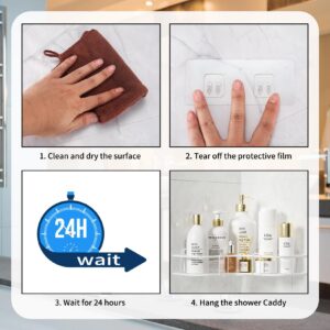 ALAHUGYEF 12 Pcs Adhesive Sticker Hooks for Shower Caddy, Adhesive Sticker Replacement Hook for Corner Shower Shelve, Strong Sticky Heavy-Duty Wall Adhesives Transparent for Bathroom Soap Holder