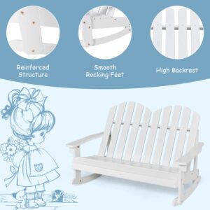 Giantex 2-Person Adirondack Rocking Chair - Kids Outdoor Rocking Bench with Slatted Seat, High Backrest, 220LBS Weight Capacity, Patio Rocker for Balcony, Yard, Poolside (1, White)